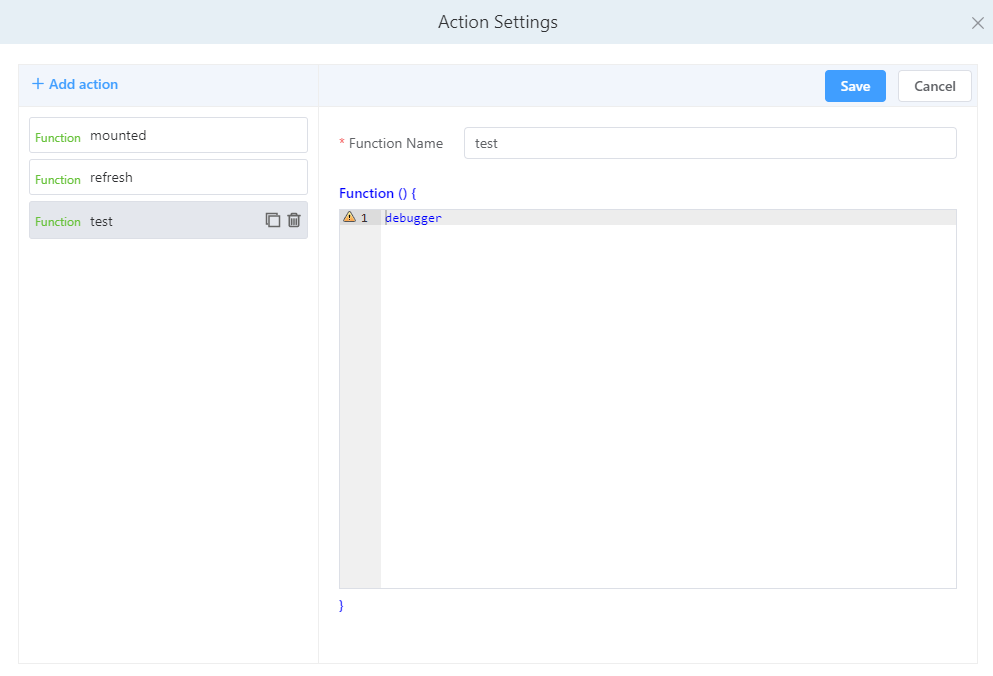 JS Action Panel | Visual Low-Code Form designer